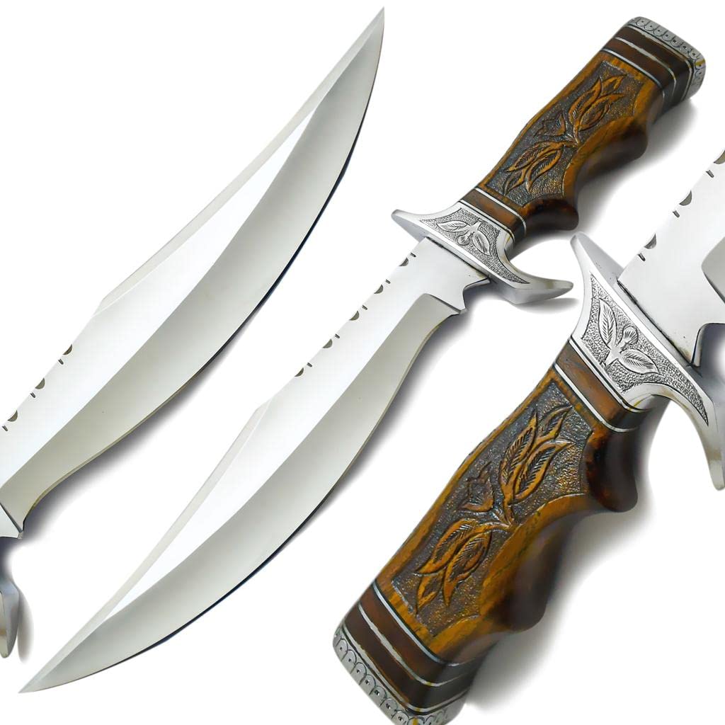 2a's Knives Handmade D2 Steel Bowie Knife with Sheath, This Cutting Knife has Hand Engraved Wood Handle.