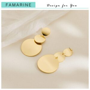 FAMARINE Gold Disc Dangle Earrings Drop Earrings For Women Fashion Bid Gold Earrings