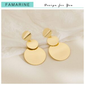 FAMARINE Gold Disc Dangle Earrings Drop Earrings For Women Fashion Bid Gold Earrings