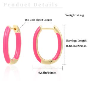 Huggie Hoop Earrings for Women, 18K Gold Plated Colorful Enamel Huggie Earrings Small Hypoallergenic Rose Red Cute Jewelry Gifts