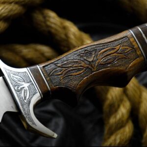 2a's Knives Handmade D2 Steel Bowie Knife with Sheath, This Cutting Knife has Hand Engraved Wood Handle.