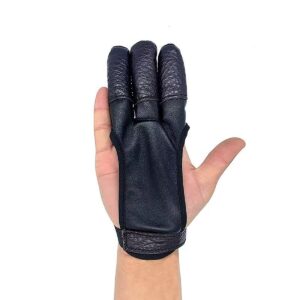 PMZ Archery Cowhide Three Finger Guard Glove for Bow Hunting for Recurve & Compound Bow - Three Finger Guard for Men Women & Youth (Large) (Medium)