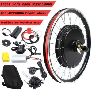 TQSHOoP 20" Front Wheel Hub E-Bike Conversion Kit, 48V 1000W E-Bike Brushless and Gearless Hub Motor Kit