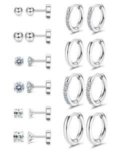 loyallook 10pairs surgical steel earrings sets for multiple piercing lightweight small sleeper huggie hoop earrings tiny ball cz flatback stud earrings for cartilage helix lobe hypoallergenic