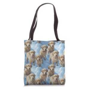 cute yellow labrador enchanted winter forrest snow tote bag