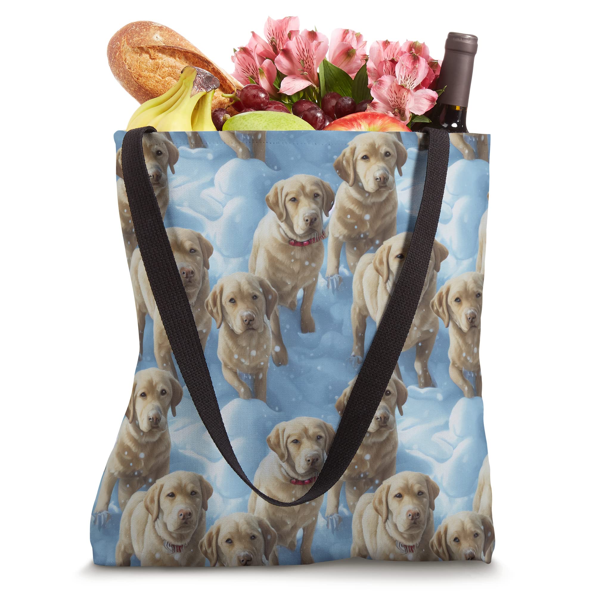 Cute Yellow Labrador Enchanted Winter Forrest Snow Tote Bag