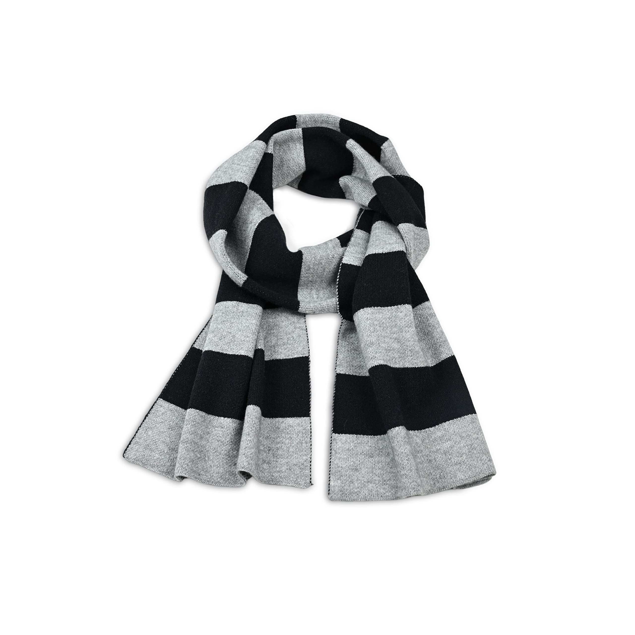 Gru Costume Scarf, Winter Cashmere Feel Knit Scarf for Men Women Classic Black Gray Striped Scarves Fall Lightweight Long Scarf Soft Shawl for Halloween Christmas Costume Father Gifts (Grey & Black)