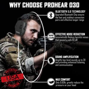 PROHEAR 030 Bluetooth 5.0 Electronic Shooting Muffs Digital Electronic Shooting Ear Protection Muffs with GEP02 Gel Ear Pads