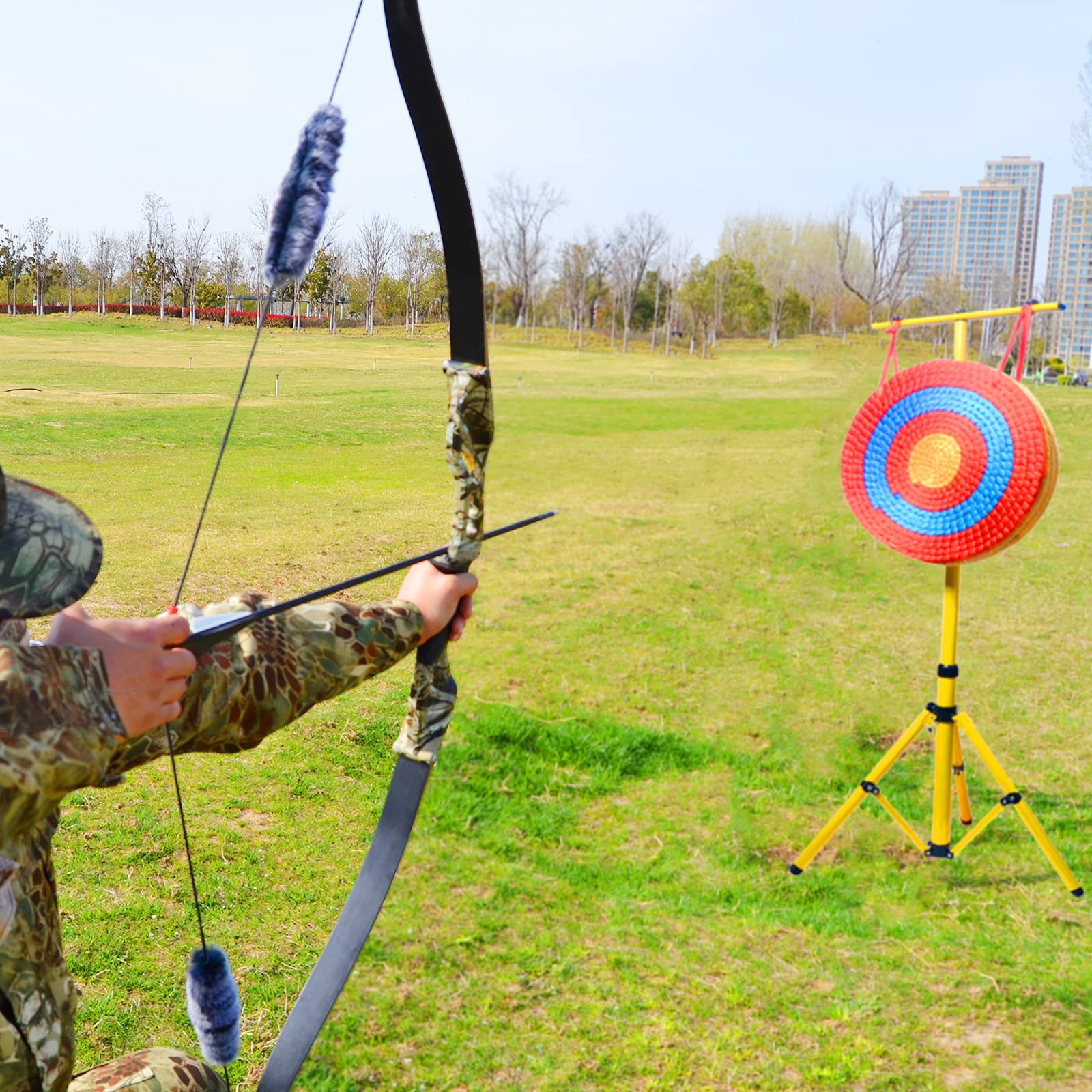 VNAKER Folded Archery Target Stand and Round Straw Archery Target Sets - Easy to Install and Carry