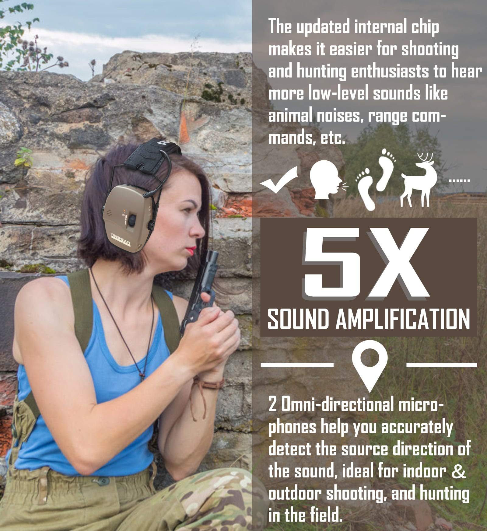 PROHEAR 030 Bluetooth 5.0 Electronic Shooting Muffs Digital Electronic Shooting Ear Protection Muffs with GEP02 Gel Ear Pads