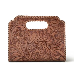 western handcrafted leather clutch purse - vintage floral design, handmade embossed handbag for women