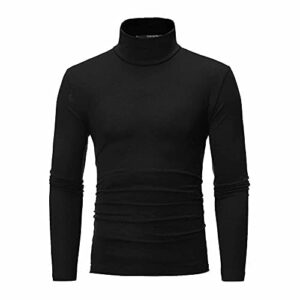 men's turtleneck top slim fit solid base thin sweater casual long sleeve underwear tops male cozy blouse t-shirt black