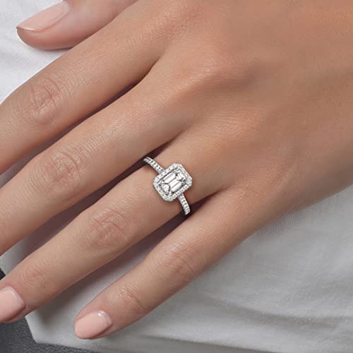 Blocaci Engagement Ring 2 CT Moissanite Halo Emerald Cut Engagement Rings for Women 10k 14k 18k White Gold Rose Gold Yellow Gold Free Engraving Style 1