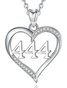 infuseu 444 necklace angel number sterling silver dainty heart pendant for women teen trendy numerology jewelry birthday gifts for girlfriend daughter