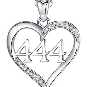 INFUSEU 444 Necklace Angel Number Sterling Silver Dainty Heart Pendant for Women Teen Trendy Numerology Jewelry Birthday Gifts for Girlfriend Daughter