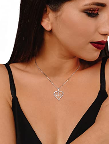 INFUSEU 444 Necklace Angel Number Sterling Silver Dainty Heart Pendant for Women Teen Trendy Numerology Jewelry Birthday Gifts for Girlfriend Daughter