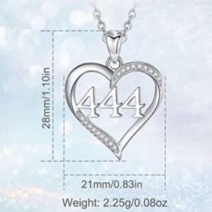 INFUSEU 444 Necklace Angel Number Sterling Silver Dainty Heart Pendant for Women Teen Trendy Numerology Jewelry Birthday Gifts for Girlfriend Daughter