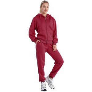 leehanton womens sweat suit 2 piece tracksuits fleece sherpa lined hoodie sweatpants warm outfits jogging suits sets ljs100 wine xl