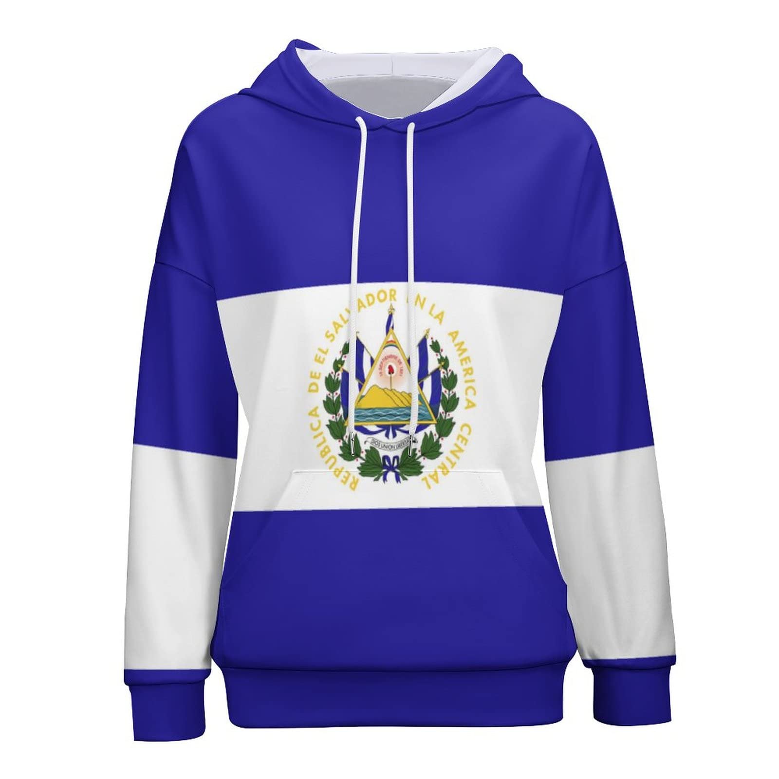 TAIZIYEAH Women's Long Sleeve Drop Shoulder El Salvador Flag Popular Cute Drawstring Hoodie Sweatshirt Womens Tops M