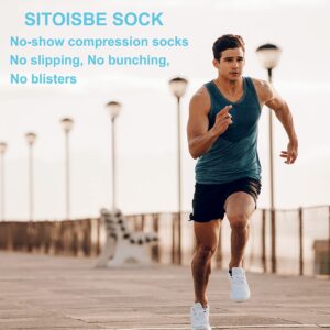 SITOISBE No Show Sports Compression Running Socks for Men Women Circulation 4-pairs, Low Cut Cushioned Socks Moisture Wicking Arch Support for Planter Faciatis Golf Exercise, Harbor Blue, Medium