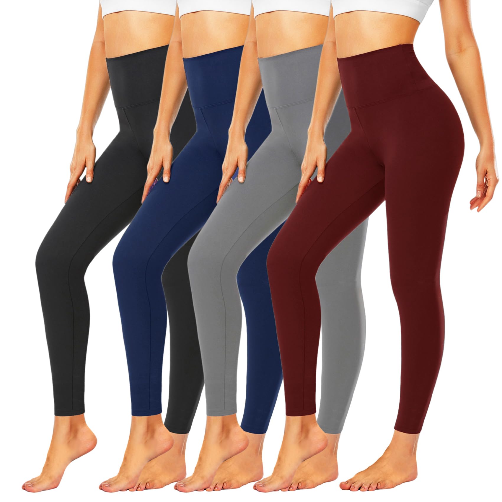 CTHH 4 Pack Leggings for Women Tummy Control-High Waisted Non See Through Black Soft Workout Yoga Pants