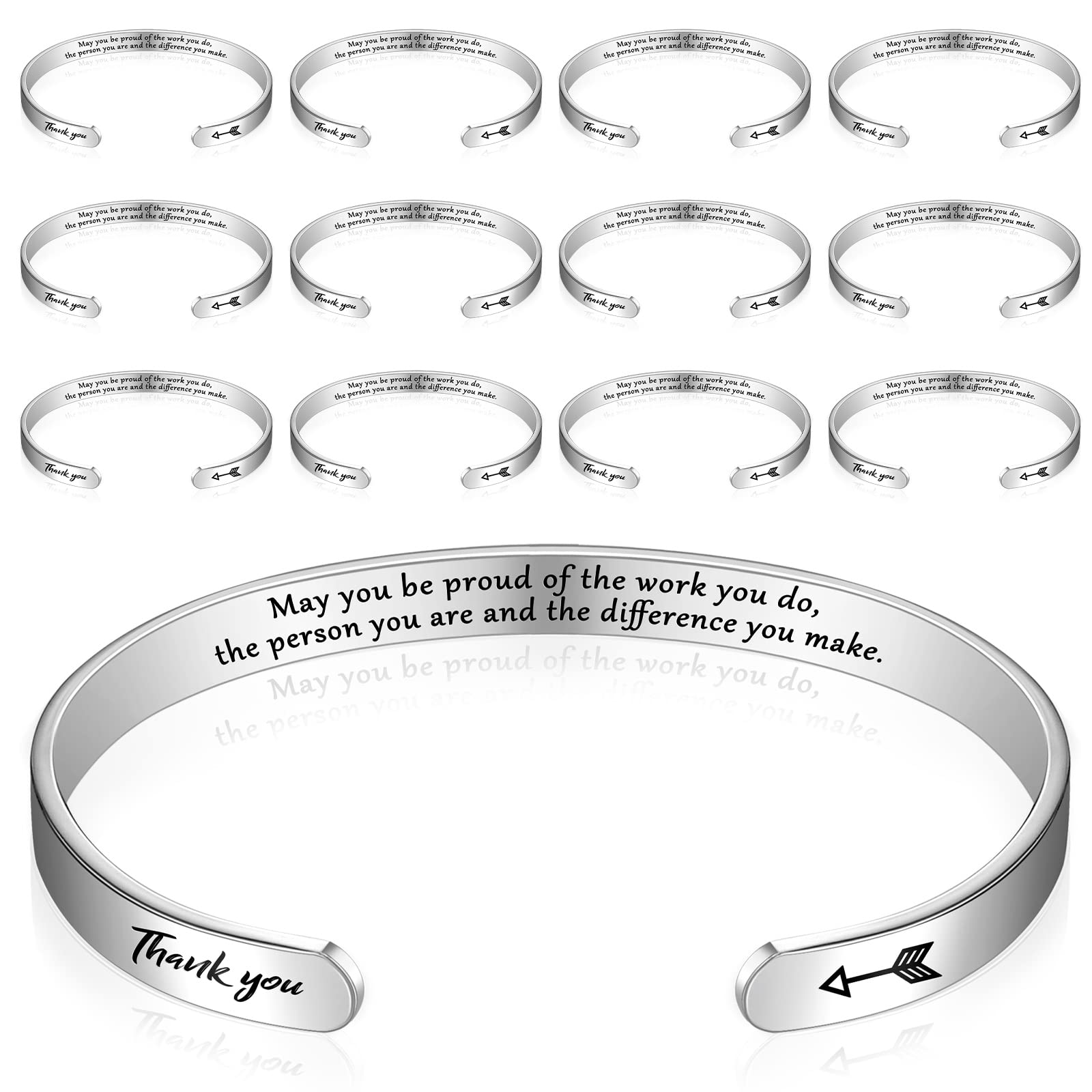 Fumete 12 Pcs Inspirational Cuff Bracelets Bulk for Women Motivational Personalized Engraved Jewelry for Coworkers Gifts(May You Be Proud)