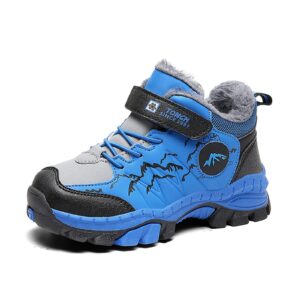 fliozy hiking boots winter warm boys snow boots non-slip waterproof camping shoes kids outdoor adventure shoes walking climbing sneaker blue 36