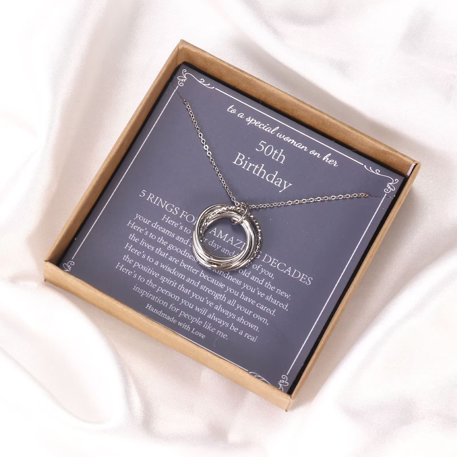 PAERAPAK 50th Birthday Gifts for Women, 5 Circle Necklace 50th Birthday Gifts Jewelry for Women Her Fifty 50 Years Old Birthday Gifts for 50 Year Old Woman Five 5 Decades Birthday Necklace for Women