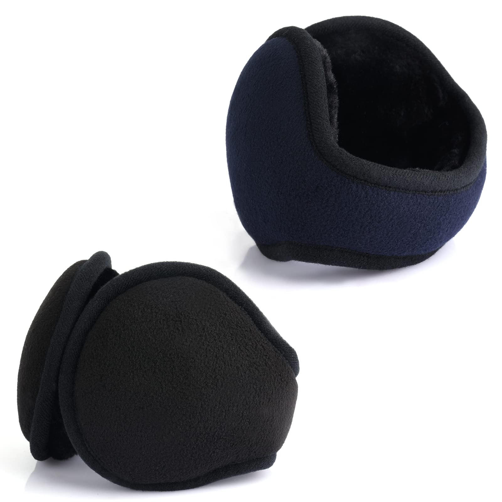 2pcs Winter Earmuffs, Fleece Unisex Foldable Ear Warmers Behind-The-Head Ear Muffs Winter Warm Ear Covers for Cold Weather Winter Outdoor Women Men (Black; Dark Blue)