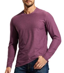 mier men's soft long sleeve t shirts for workout, running, gym, casual, athletic crew neck lightweight dry fit t-shirts, plum heather, l