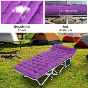 COLMERD Camping Cot with Comfortable Mattress Cots for Sleeping with Pad Heavy Duty Camping Bed Sleeping Cot Include Carry Bag Camping Cots for Adults Home Office Nap Vocation Outdoor