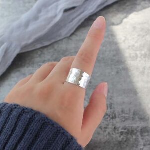 Handmade Hammered 925 Sterling Silver Ring Wide Rings for Women Boho Thumb Band Open Adjustable Statement Ring Jewelry Gift (style1)