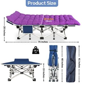 COLMERD Camping Cot with Comfortable Mattress Cots for Sleeping with Pad Heavy Duty Camping Bed Sleeping Cot Include Carry Bag Camping Cots for Adults Home Office Nap Vocation Outdoor