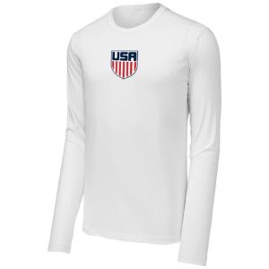 usa flag soccer 100% polyester performance moisture wicking sport tek posi uv long sleeve t-shirt for men, women, unisex