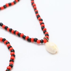 MINANH 2PCS Santeria Beads Elegua Eleke Collar Necklace with Cowrie Shell Pendant and Ide Bracelet for Papa Legba he Eshu Esu Eleggua Lukumi Lucumi Yoruba IFA Bundle Protection Orisha Ileke de (Red)