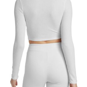 Santch Cropped Long Sleeve Workout Yoga Tops Ribbed Athletic Sport Shirt Tennis Tops Gym Tops for Women White M