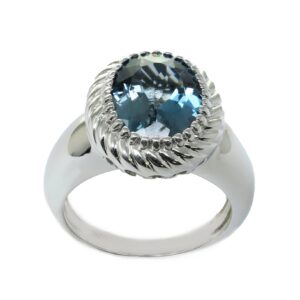 KOKAV 925 Sterling Silver Genuine London Blue Topaz 5-5/8 Ct Oval Statement Ring Size 7