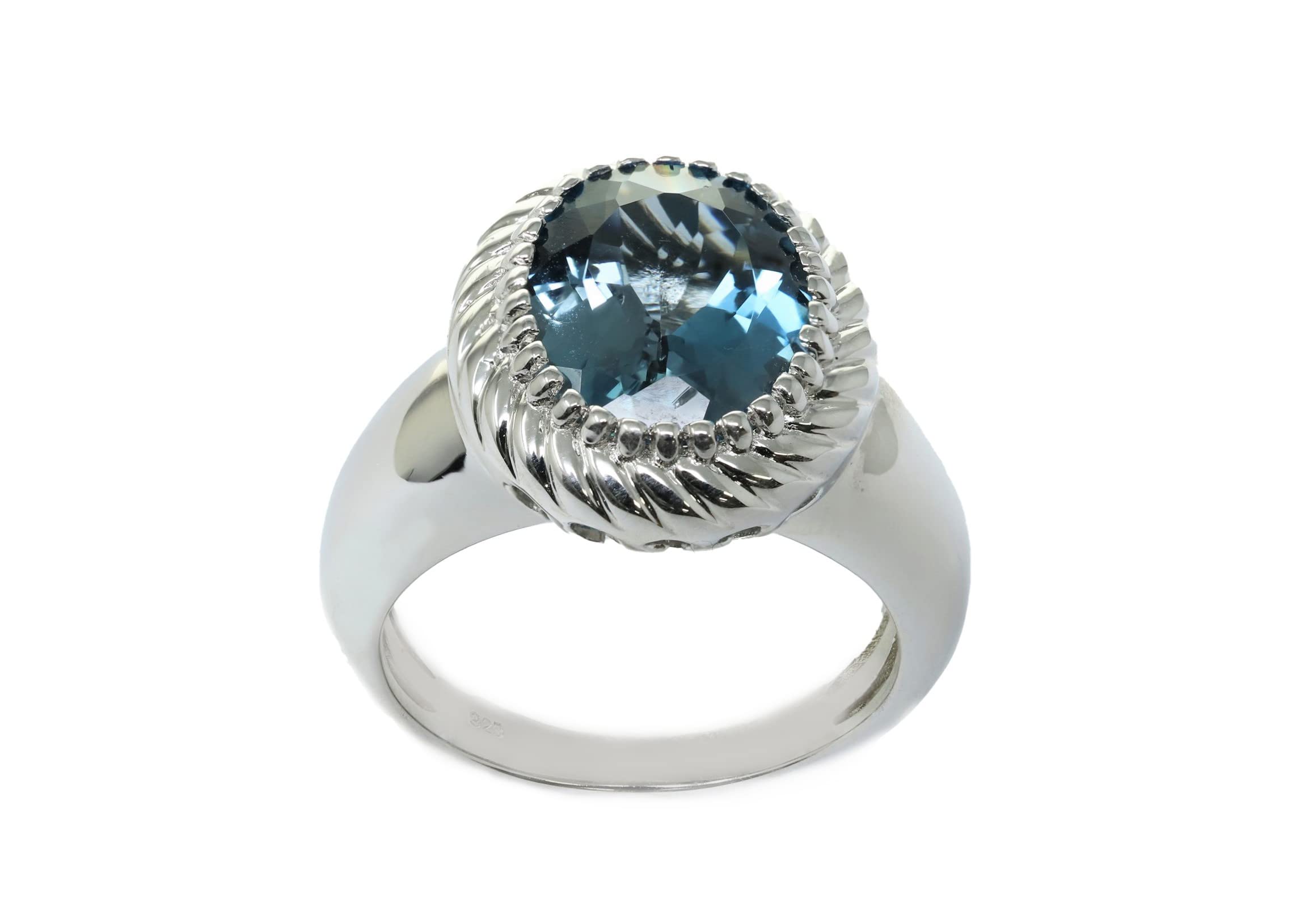 KOKAV 925 Sterling Silver Genuine London Blue Topaz 5-5/8 Ct Oval Statement Ring Size 7