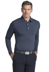 ibkul men's athleisure wear sun protective upf 50+ icefil cooling tech long sleeve polo 95199 charcoal solid l