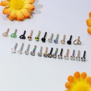 Yaalozei 18g Nose Rings studs for Women Straight Nose ring Surgical Stainless Steel Nose Rings Bar Earrings Pin Bone Stud Diamond Opal Nostril Nose Piercing Jewelry Men Silver Rose Gold Black Rainbow