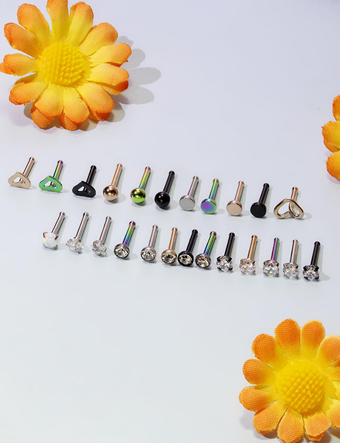 Yaalozei 18g Nose Rings studs for Women Straight Nose ring Surgical Stainless Steel Nose Rings Bar Earrings Pin Bone Stud Diamond Opal Nostril Nose Piercing Jewelry Men Silver Rose Gold Black Rainbow