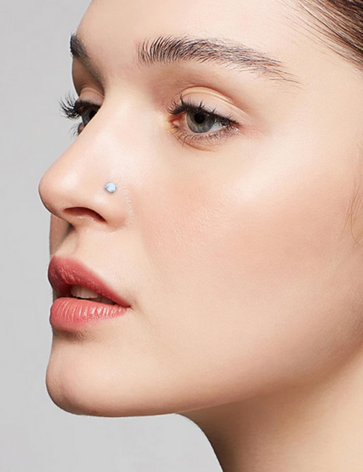 Yaalozei 18g Nose Rings studs for Women Straight Nose ring Surgical Stainless Steel Nose Rings Bar Earrings Pin Bone Stud Diamond Opal Nostril Nose Piercing Jewelry Men Silver Rose Gold Black Rainbow