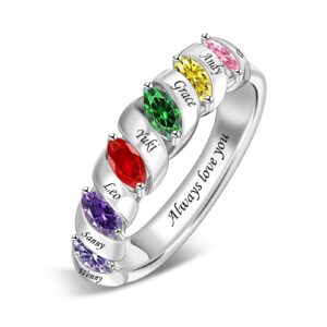 bauma auto personalized mothers rings with 6 simulated birthstones engraved family name customized rings to her birthday anniversary promise name rings meaningful gift for mom wife grandma (style 7)