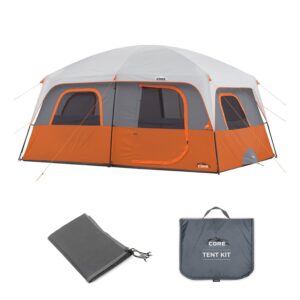 core 10 person straight wall cabin tent with included footprint and tent kit