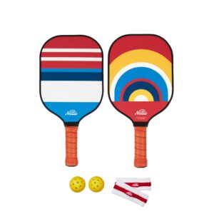 nettie pickleball co - pickleball paddle set of 2 | double pack | lightweight carbon fiber honeycomb core | includes 2 pickleball balls & 2 sweatbands | premium material (ashbury and bainbridge)