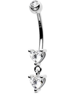 oufer 14g belly rings, dangle belly button ring, 925 sterling silver heart belly piercing jewlery, clear cz navel piercing jewelry for women men