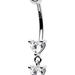 OUFER 14G Belly Rings, Dangle Belly Button Ring, 925 Sterling Silver Heart Belly Piercing Jewlery, Clear CZ Navel Piercing Jewelry for Women Men