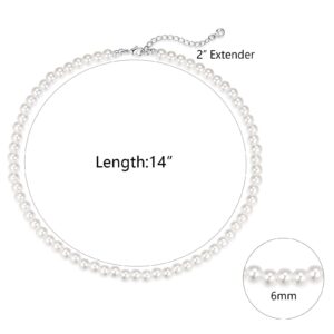 Zeffy Pearl Necklace for Women, 6MM Dainty Round Imitation Pearl Choker Necklace Wedding Pearl Necklace Delicate Jewelry for Women Simple Bridesmaid Jewelry Gifts