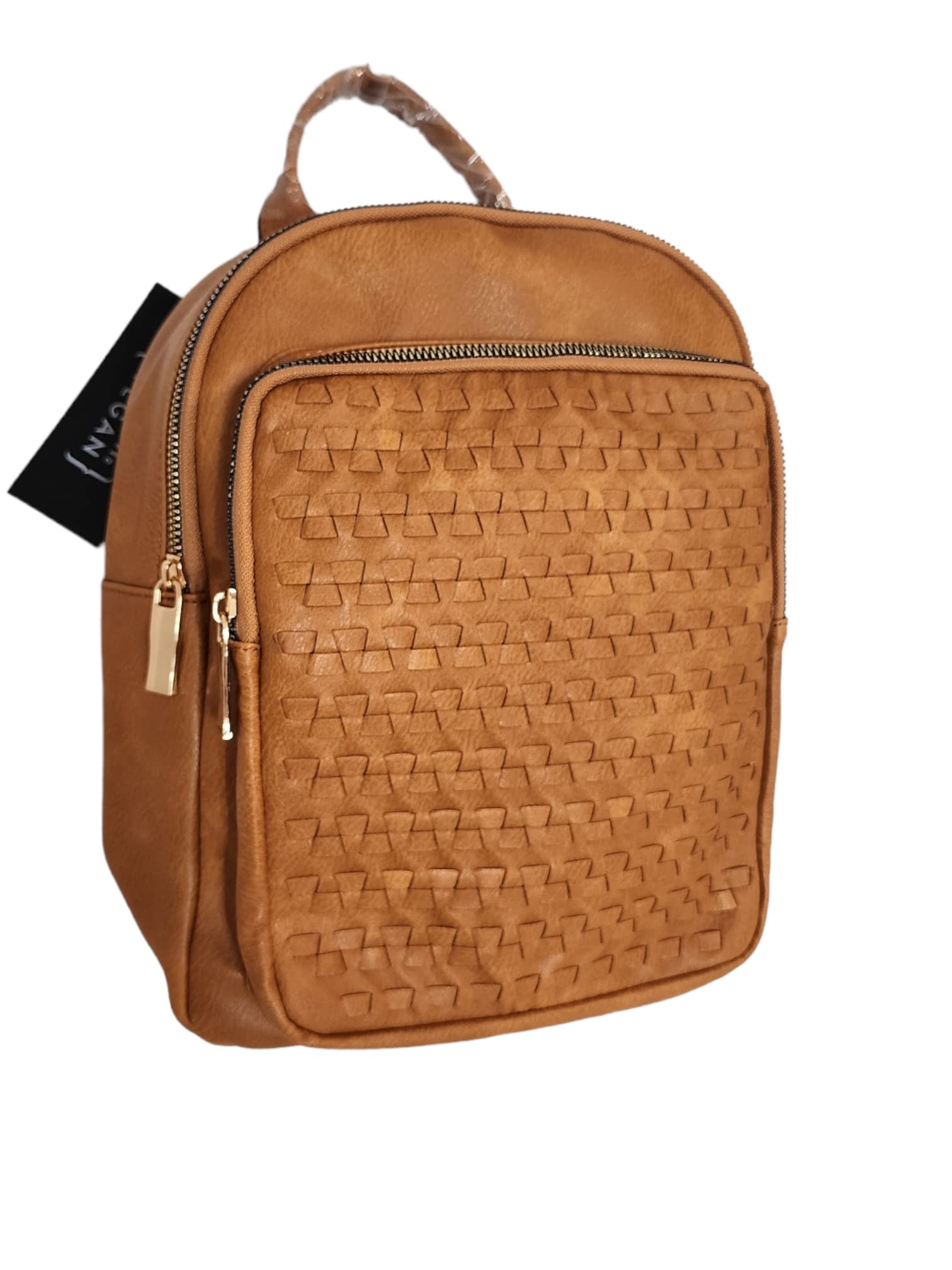 Woven Vegan Leather Backpack LeMiel Purse (Brown)