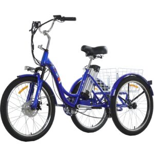 ximfr 3 wheel electric bicycle 24 inches tricycle bikes trikes for adults with fixed basket to use for shopping trips（motor:350w removable lithium battery:48v 13ah）